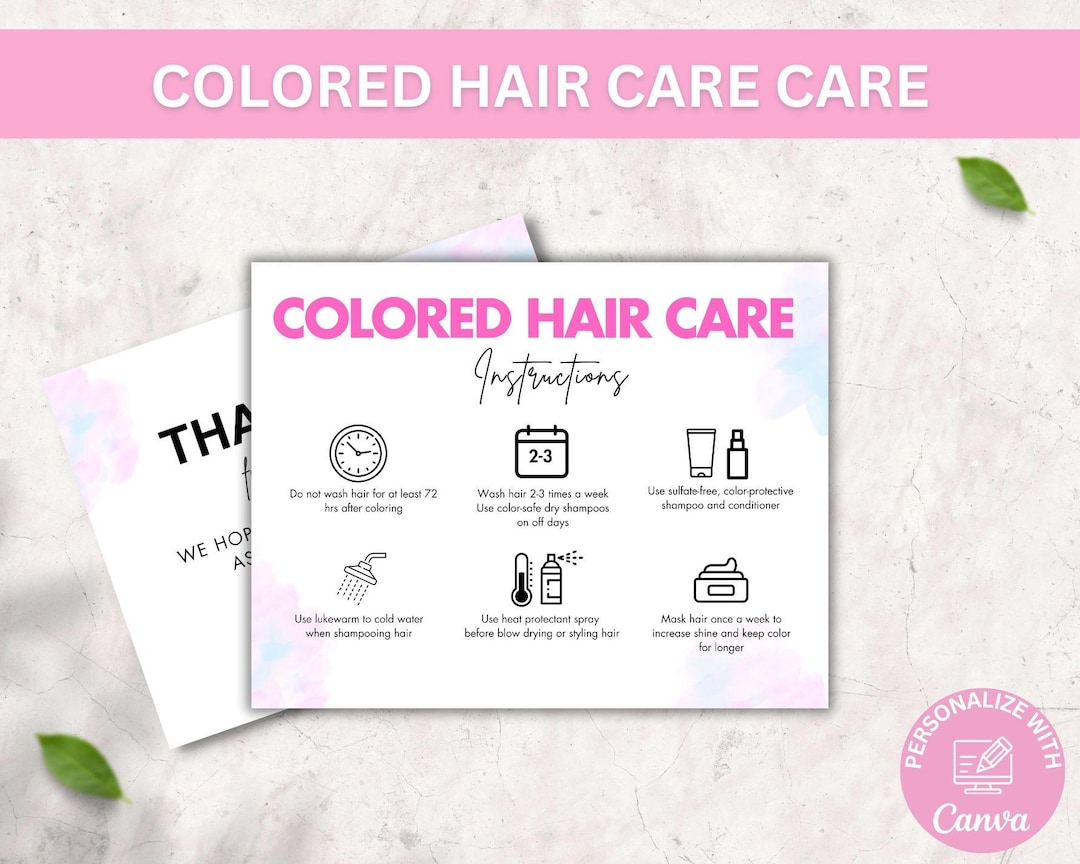 Editable Colored Hair Care Card Template, Dyed Hair Aftercare ...