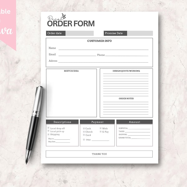 Car Decal Order Form Template - Etsy