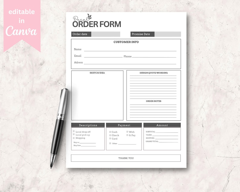 Decal Order Form I Editable Canva Template | Viny L Crafters Order ...