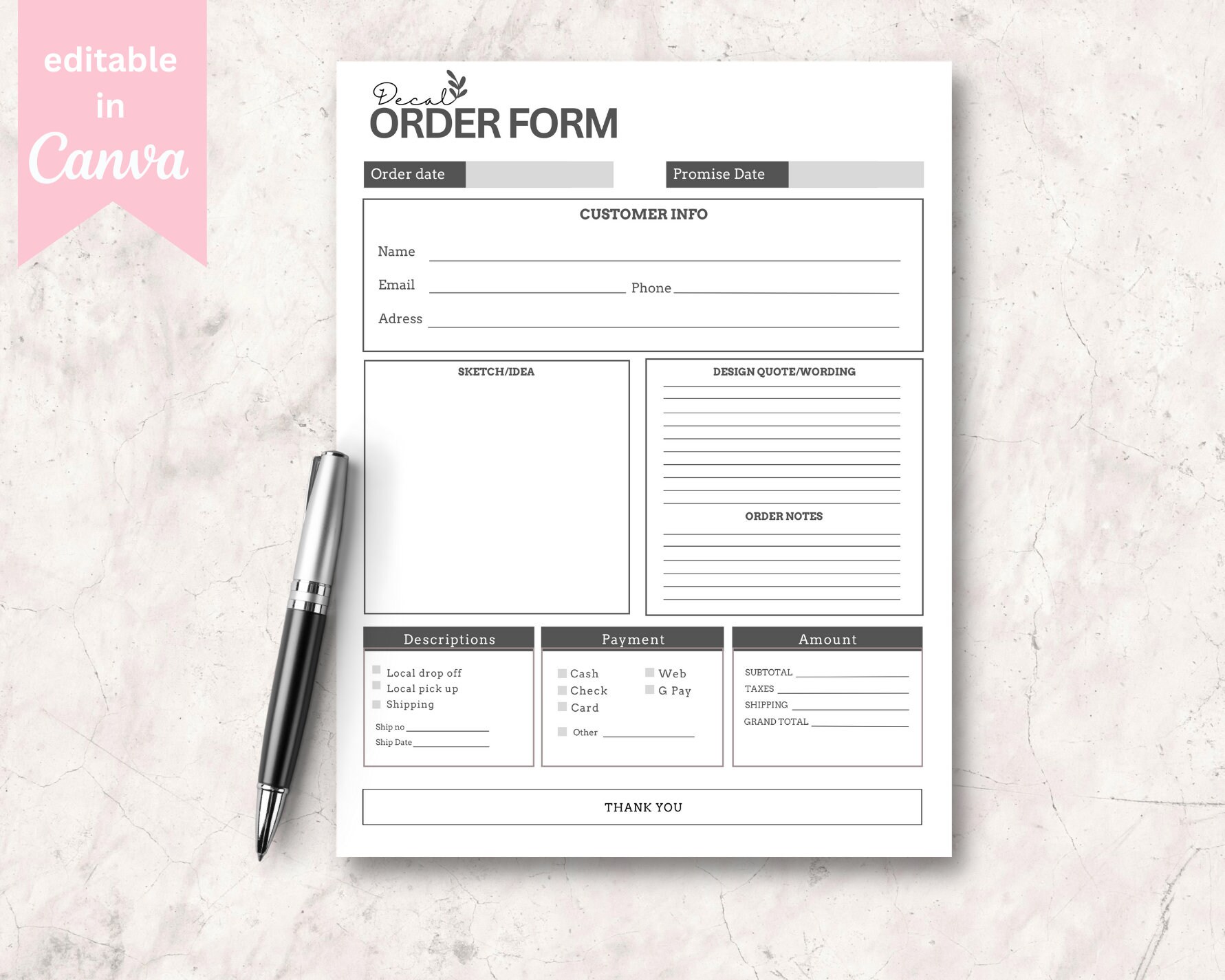 Decal Order Form I Editable Canva Template | Viny L Crafters Order ...