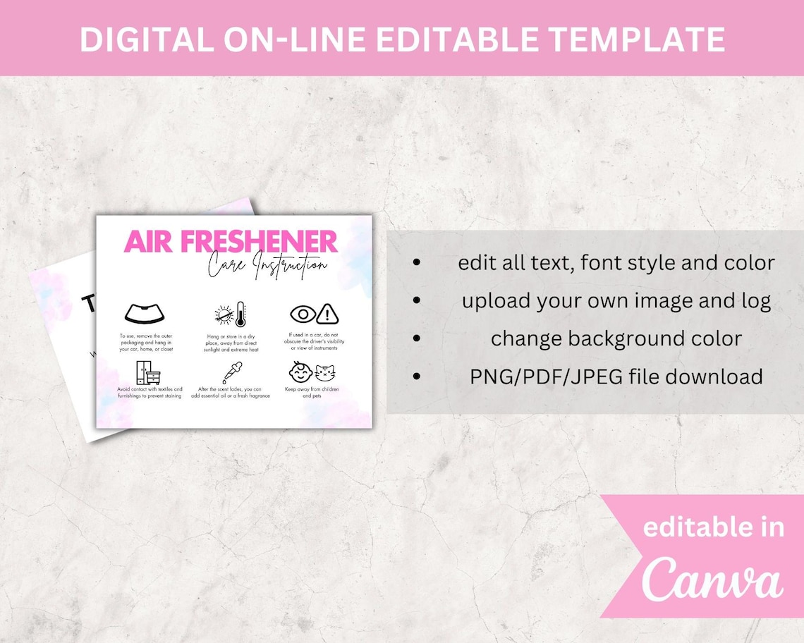 Editable Air Freshener Care Card Template, Sublimation Air Freshener ...