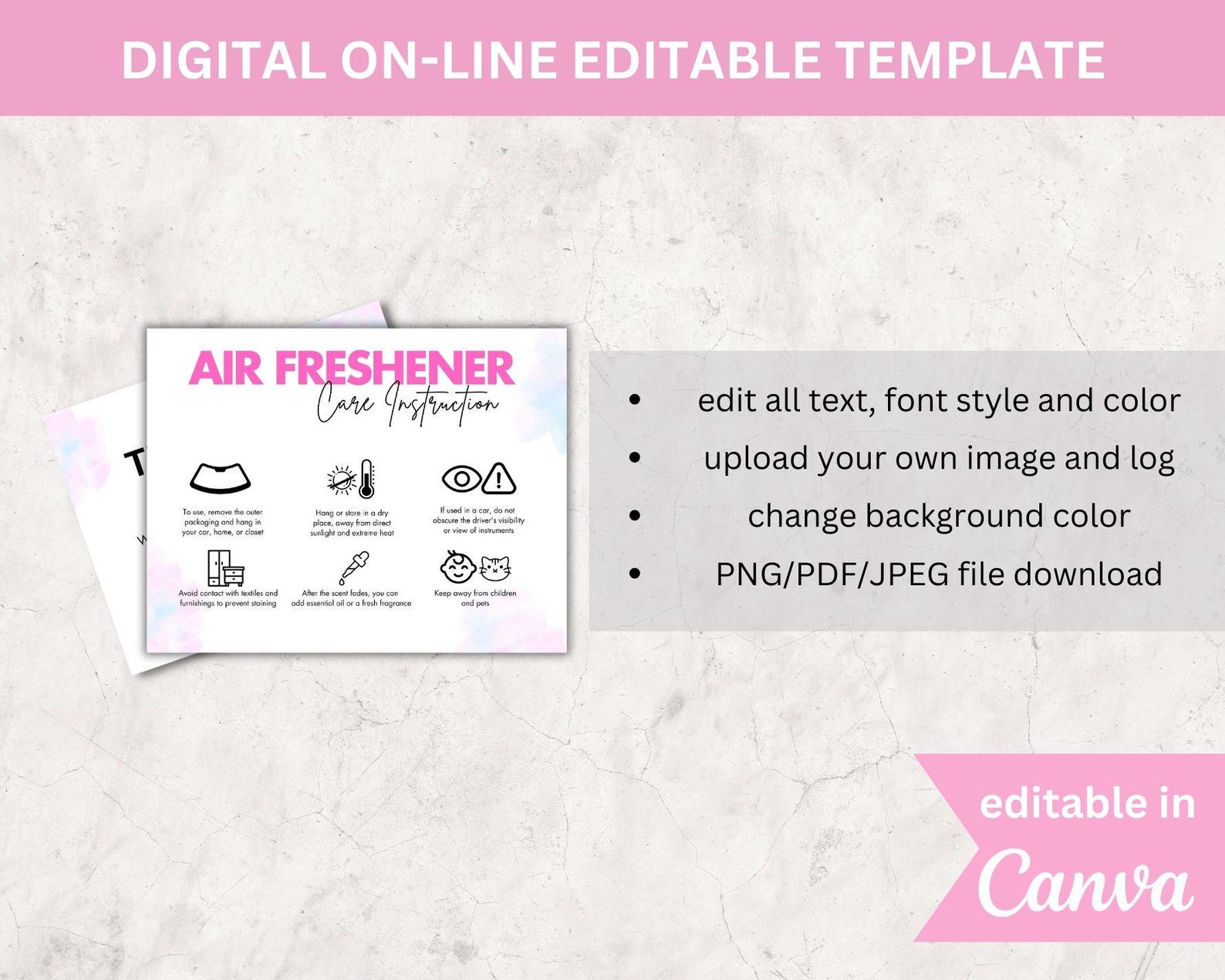 Editable Air Freshener Care Card Template, Sublimation Air Freshener ...