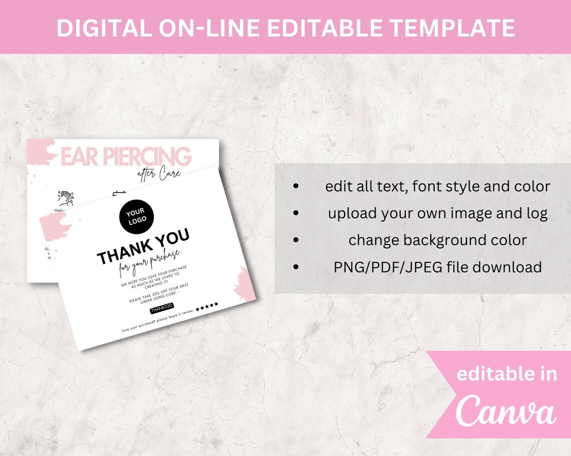 Editable Ear Piercing Aftercare Card Canva Template, Printable Piercing ...