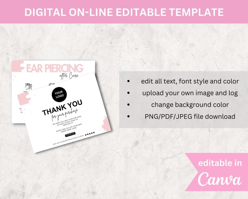 Editable Ear Piercing Aftercare Card Canva Template, Printable Piercing ...