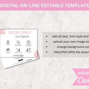 Pillow Spray Care Card Template, Editable Sleep Mist Care Guide, Linen ...