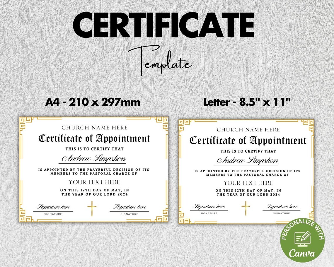 Editable Appointment Certificate, Printable Bishop Pastor Appointed ...