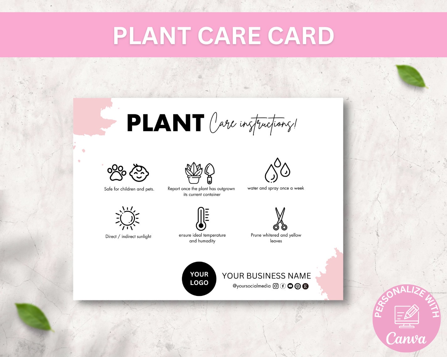 Plant Care Card Template, Succulent Care Cards, Plant Care Tags Inserts ...