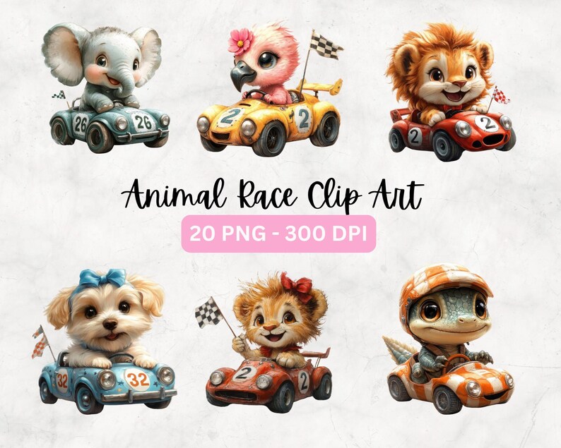 Animal Racer Clipart Bundle, Racing Clip Art, Cute Baby Animals, Race ...