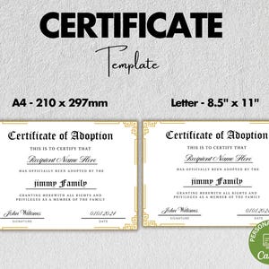 Certificate of Adoption Template, Editable Child Adoption Certificate ...