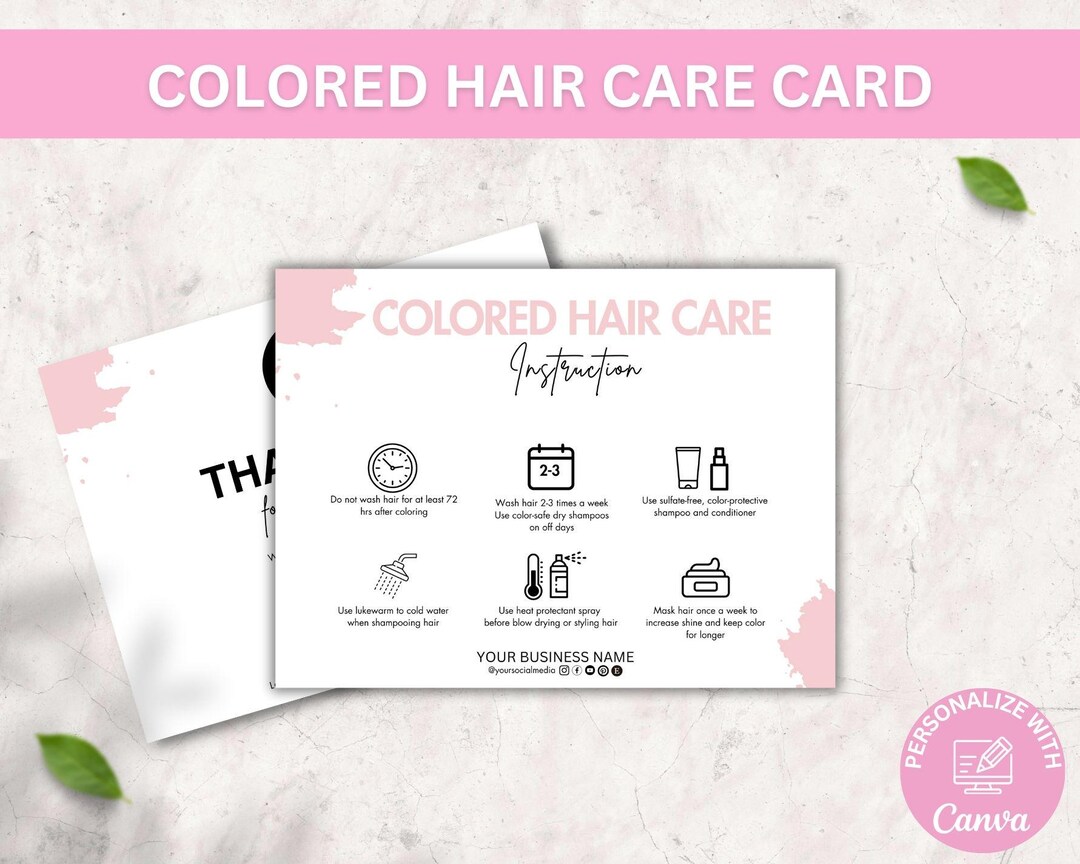 Editable Colored Hair Care Card Template, Dyed Hair Aftercare ...