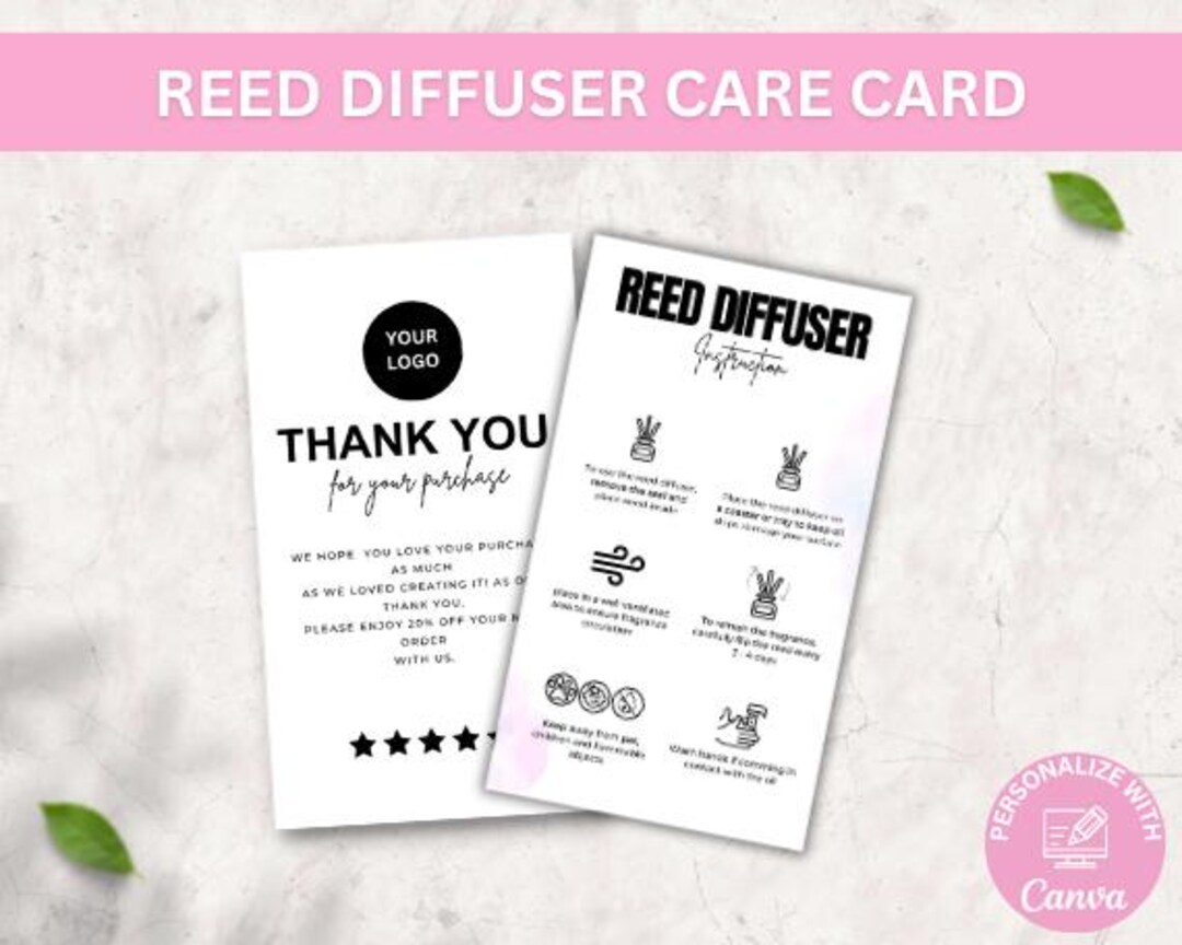 Mini Editable Reed Diffuser Care Card Template, Reed Diffuser Care ...