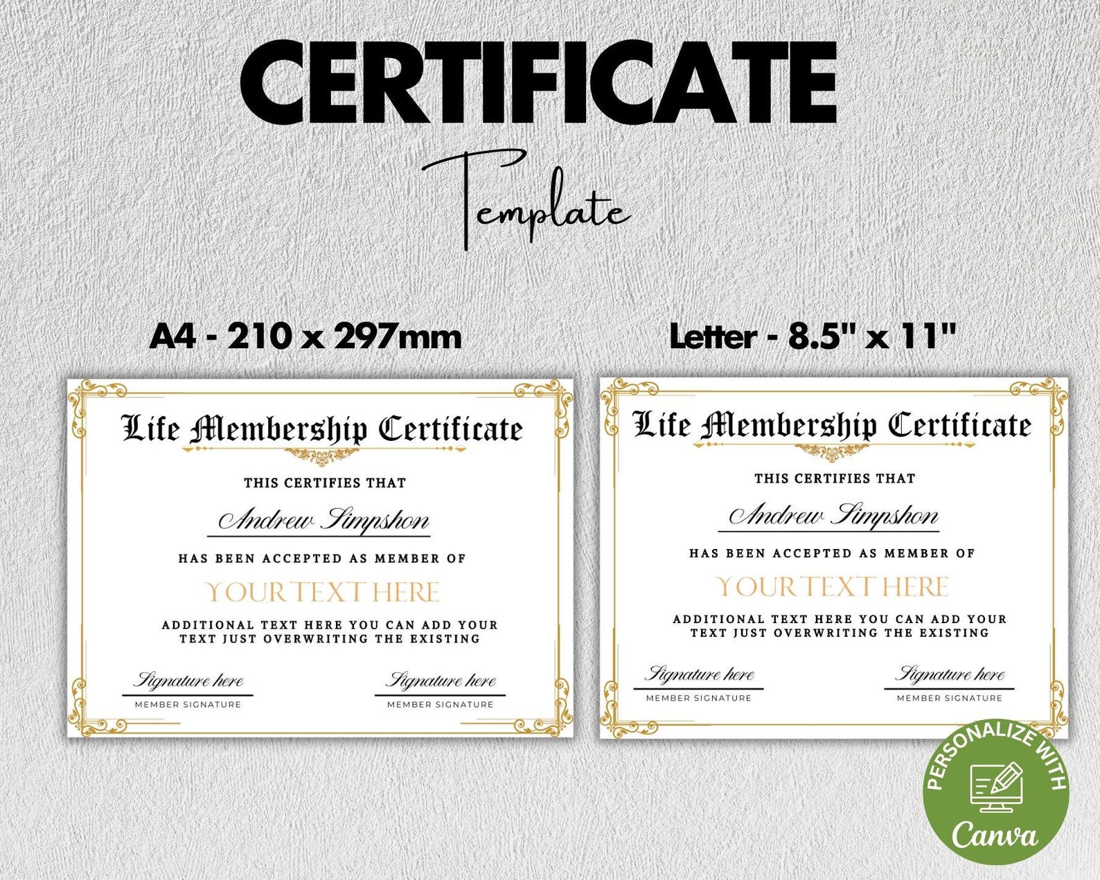 Editable Certificate of Life Membership, Printable Life Membership ...