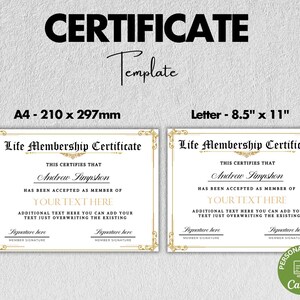Editable Certificate of Life Membership, Printable Life Membership ...