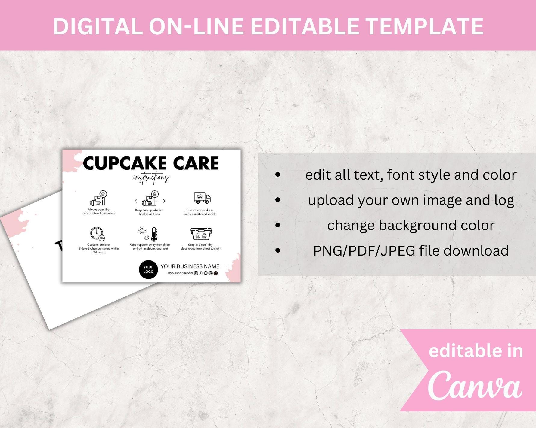 Editable Cupcake Care Card Template, Cupcakes Care Guide Tips ...