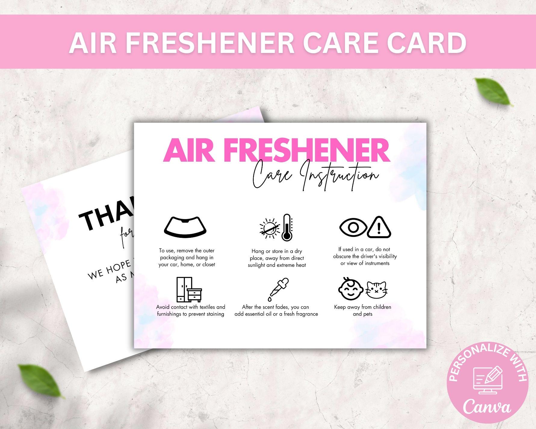 Editable Air Freshener Care Card Template, Sublimation Air Freshener ...