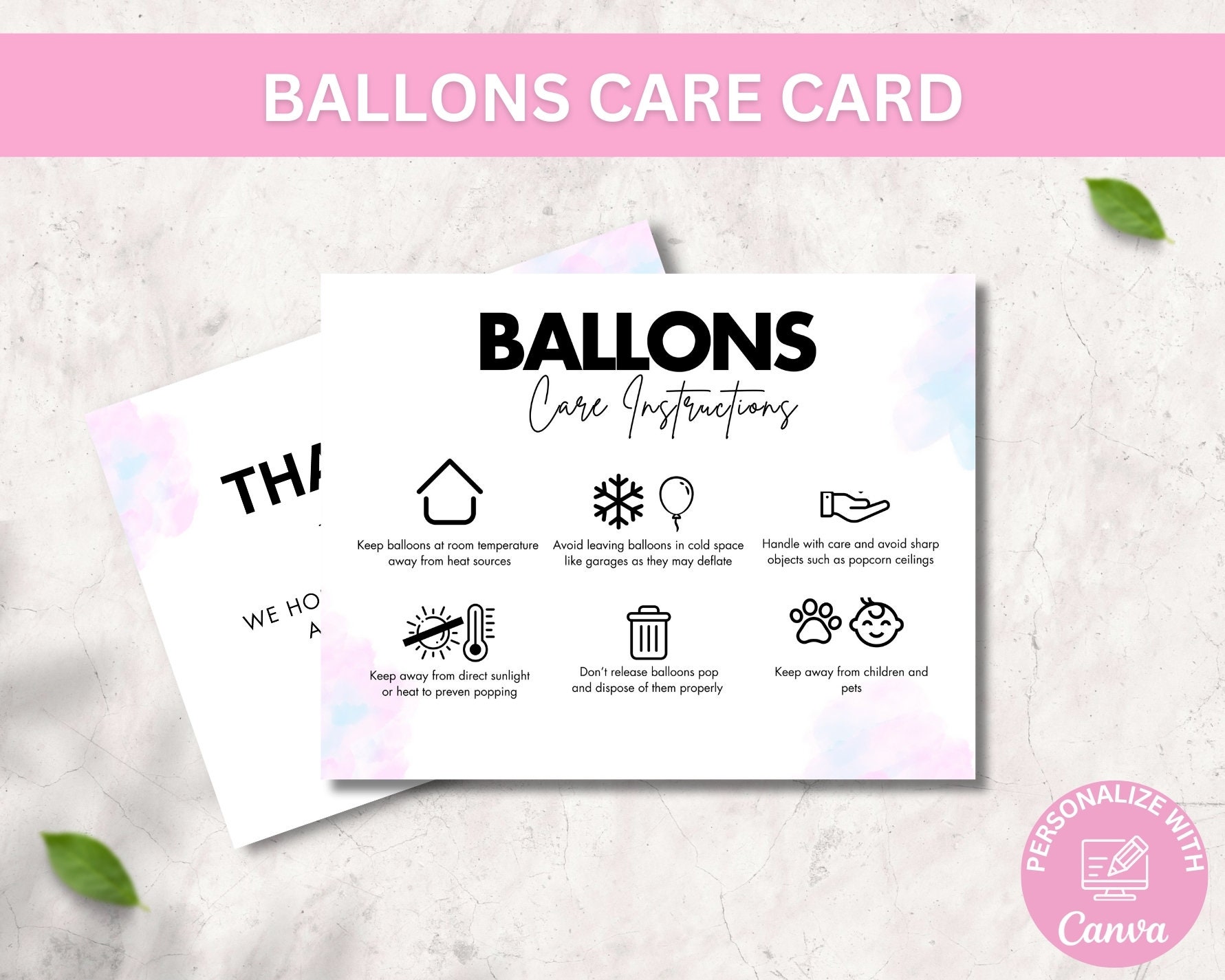 Editable Balloon Care Card Template in 4 Variations, Elegant Design Air ...