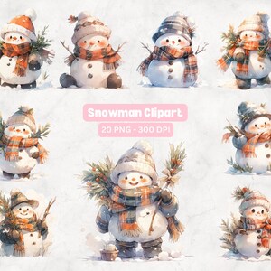20 Snowman Clipart, Hyperrealistic, Christmas Card Clipart, Printable ...