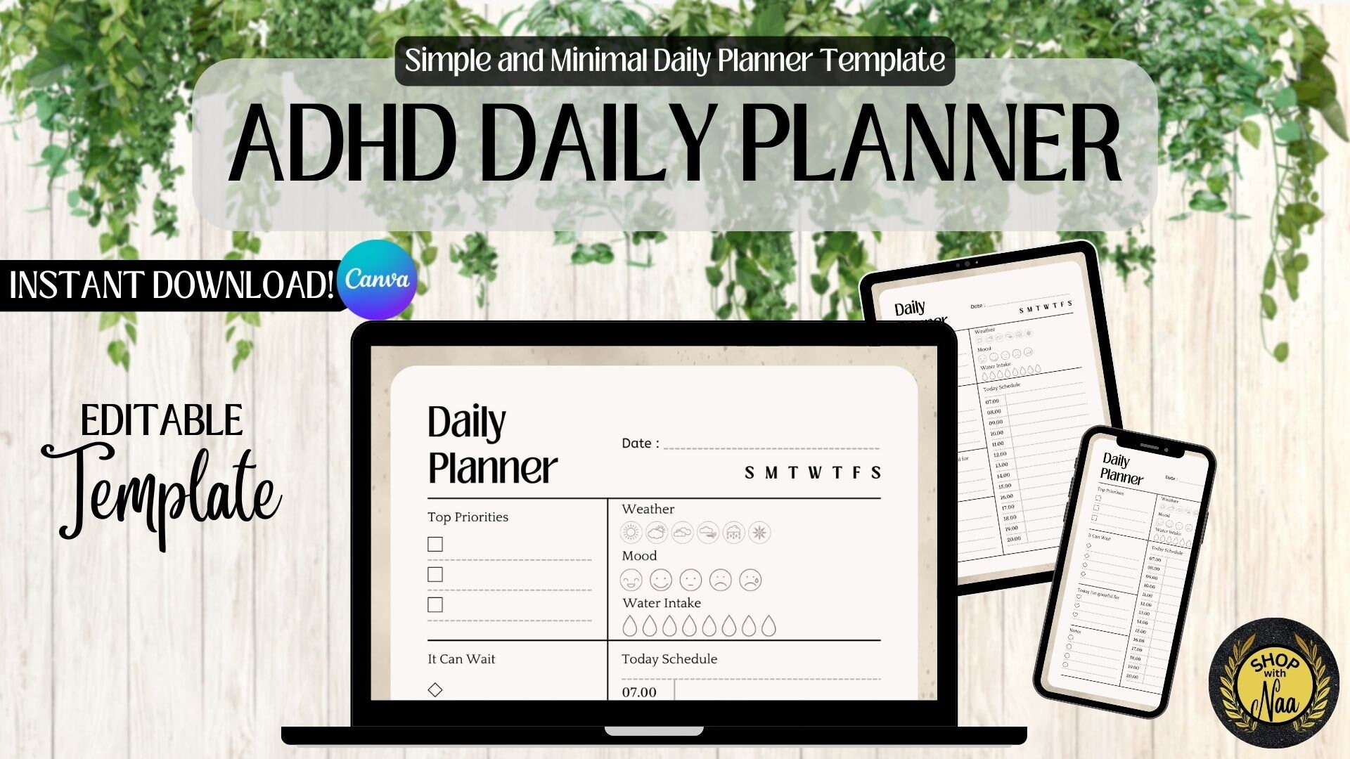 Editable ADHD Daily Planner for Daily Schedules Simple Theme Template ...