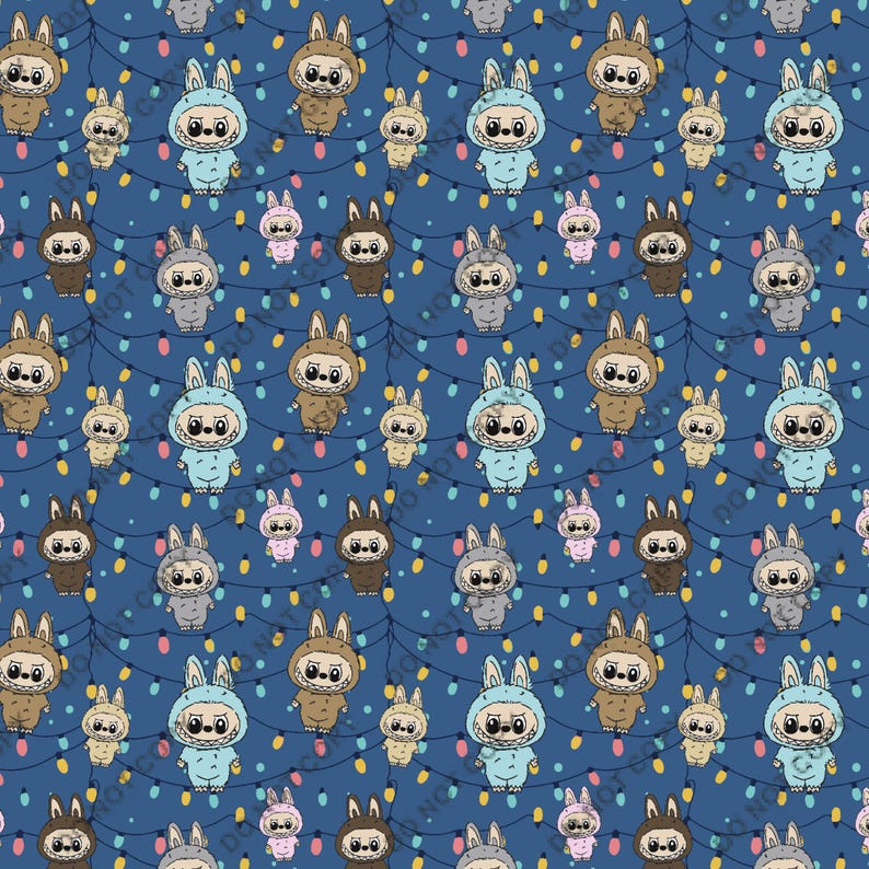 POP MART LABUBU Seamless Pattern Design With Color Lights and Blue ...
