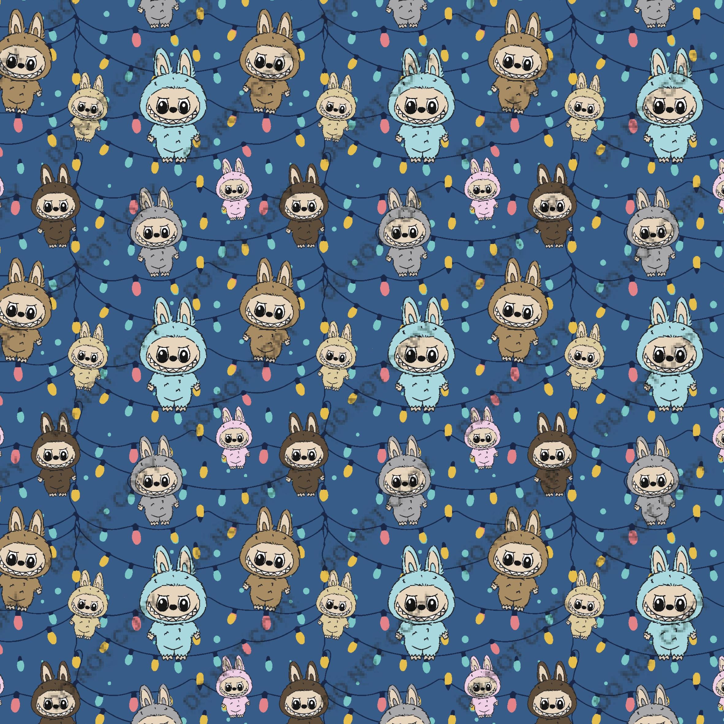 POP MART LABUBU Seamless Pattern Design With Color Lights and Blue ...