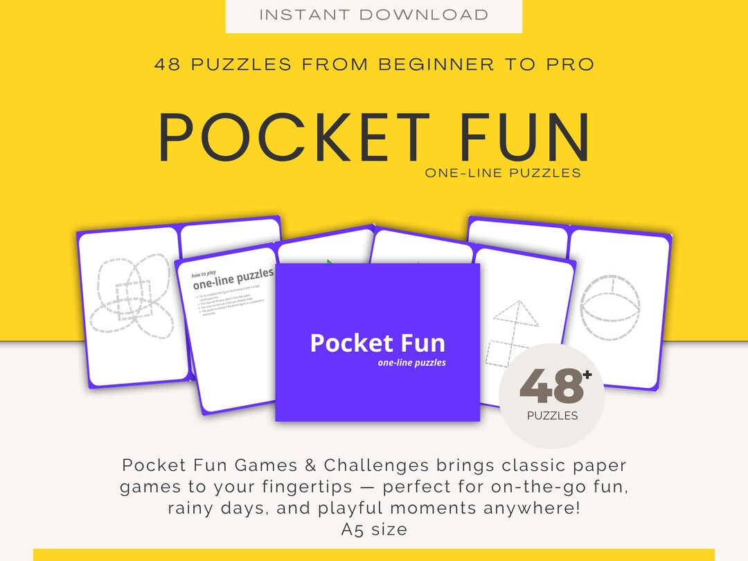 One-line Puzzles Printable Book: 48 Continuous Line Drawing Challenges ...