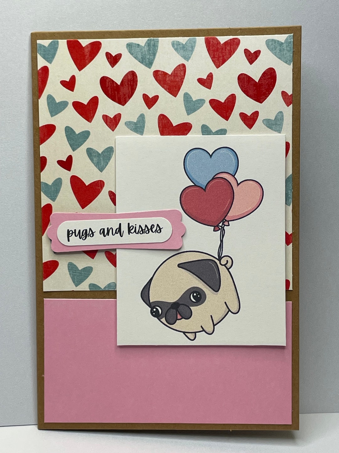Pugs and Kisses Pug With Balloons Anniversary and Valentine's Day ...