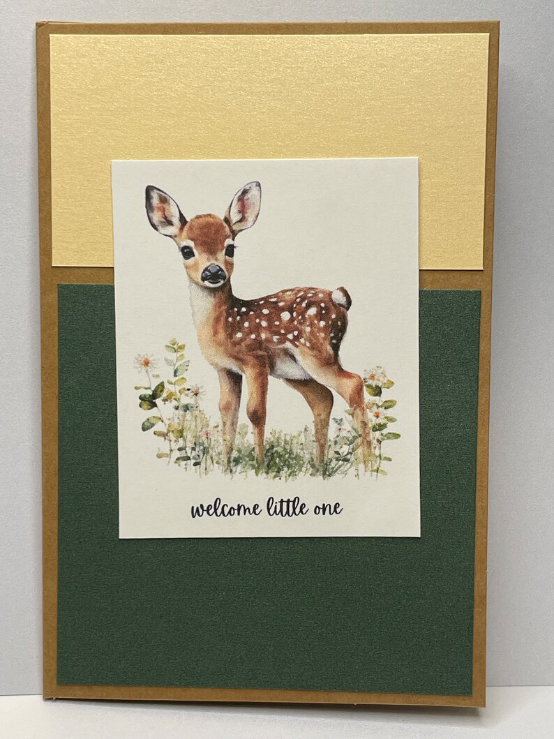 Welcome Little One - Baby Dear With Flowers - Baby Shower Greeting Card ...