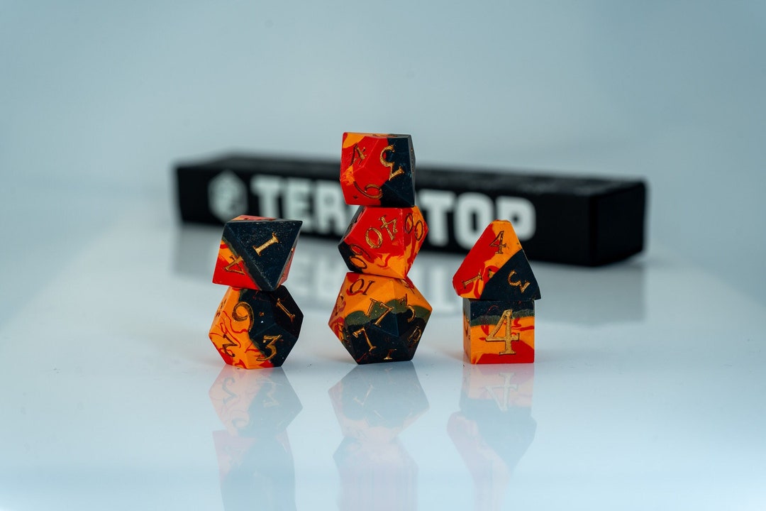 Jesmonite Handmade Orange Black and Red Lava Dice - Etsy