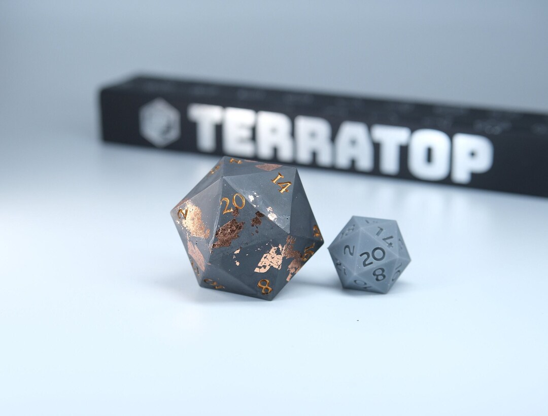 Chonk D20 Jesmonite Handmade Deep Black With Rose Gold Metal Foil Dice ...