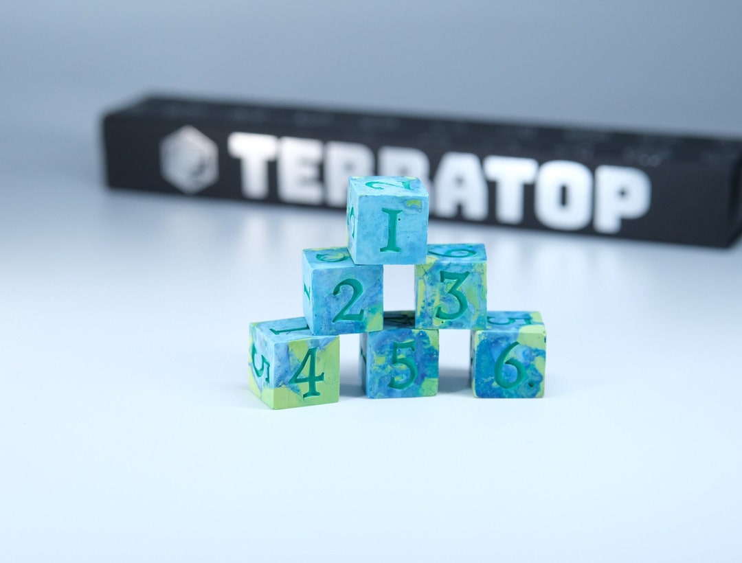 Jesmonite Handmade 6x D6 Blue and Lime Green Crack and Swirl Dice ...