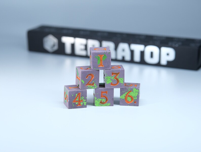 Jesmonite Handmade 6x D6 Tentacle Purple With Green Metal Foil | Faux Stone | Dungeon Master ...