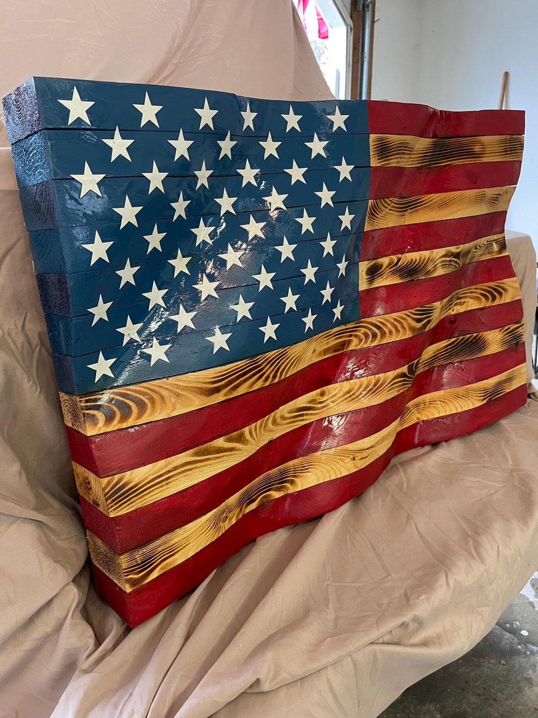 Rustic Wooden Waving American Flag - Etsy