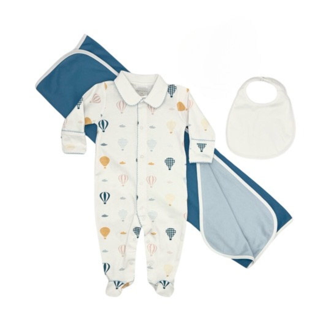 100% PIMA Cotton Boys Collared Footie SET: Up, up & Away Footie W/blue ...