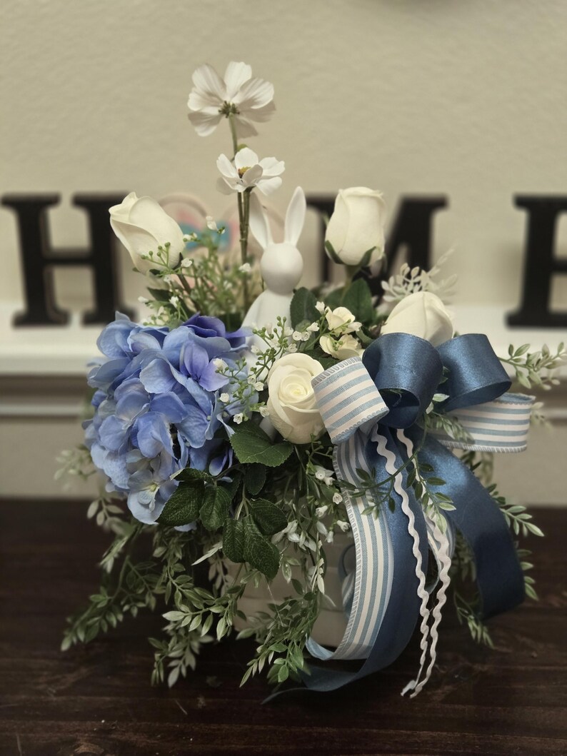 Spring Centerpiece, White Bunny Spring Centerpiece, White Rose ...