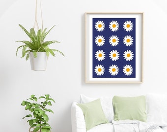 Daisy Wall Art, Retro Print, Floral Print, Retro Flower Poster, Indie ...