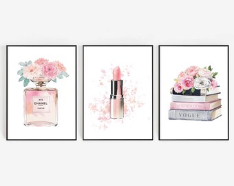 Set of 3 Luxury Perfume Poster, Pink Perfume Print, Fashion Art Print ...