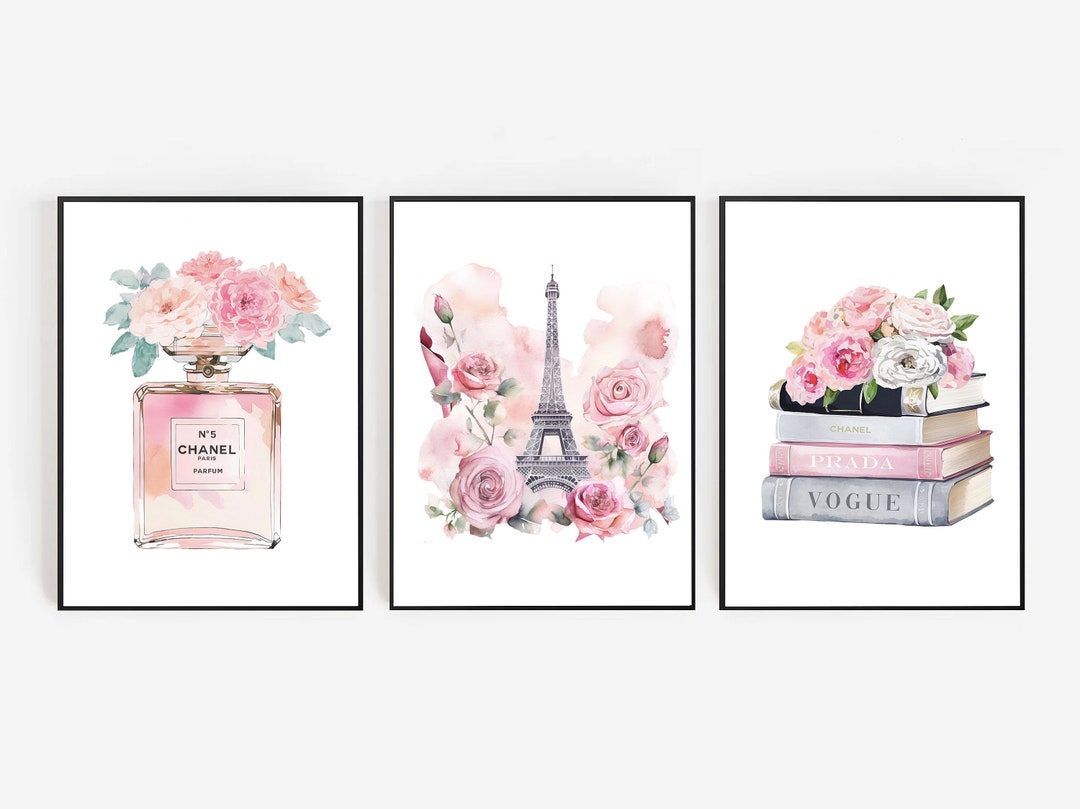 Set of 3 Luxury Perfume Poster, Pink Perfume Print, Fashion Art Print ...