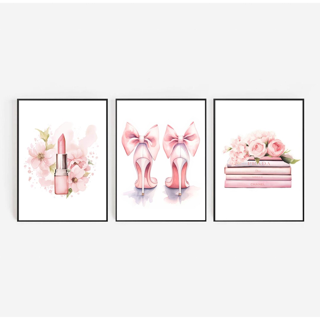 Set of 3 Luxury Perfume Poster, Pink Perfume Print, Fashion Art Print ...