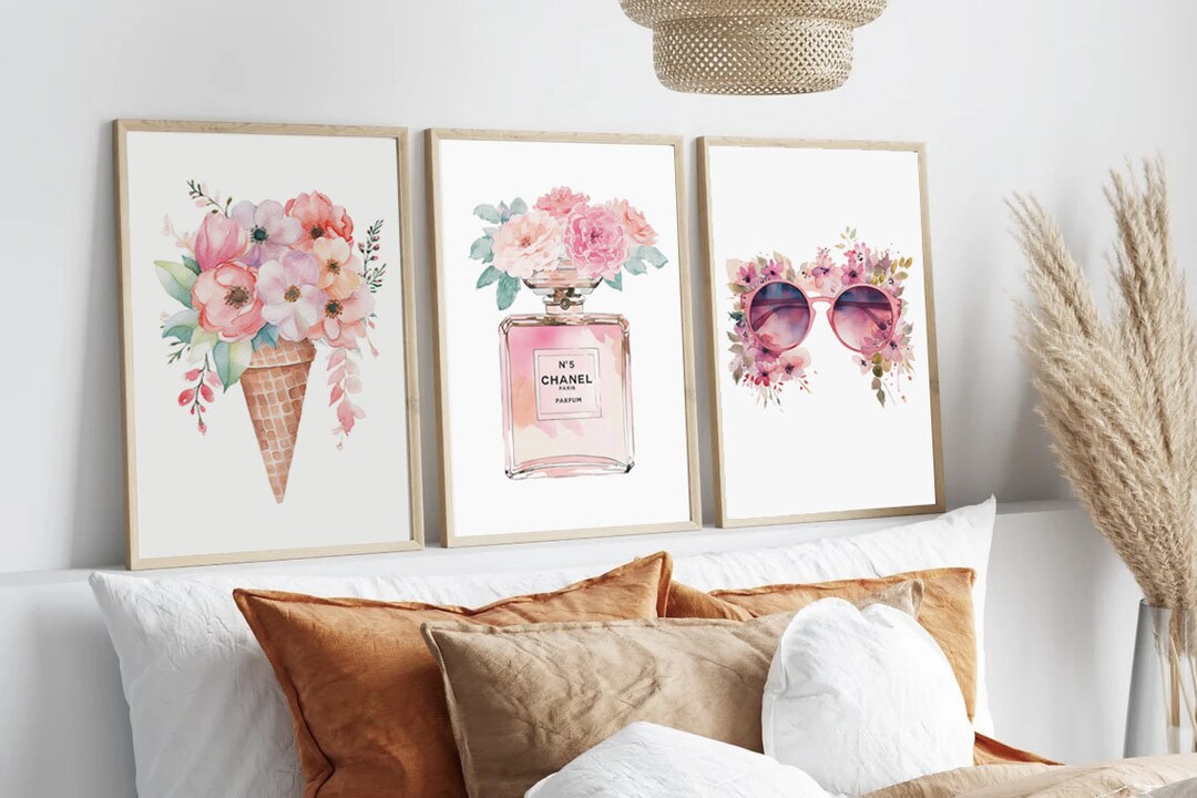 Set of 3 Luxury Perfume Poster, Pink Perfume Print, Fashion Art Print ...