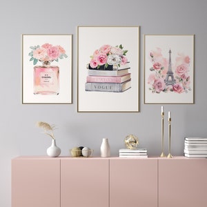 Set of 3 Luxury Perfume Poster, Pink Perfume Print, Fashion Art Print ...