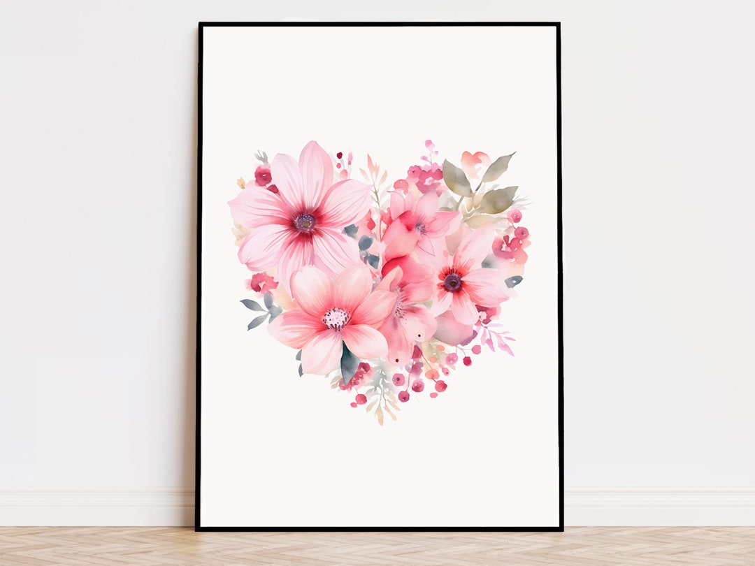Floral Love Heart Poster, Heart Print, Fashion Art, Paris Art, Bathroom ...