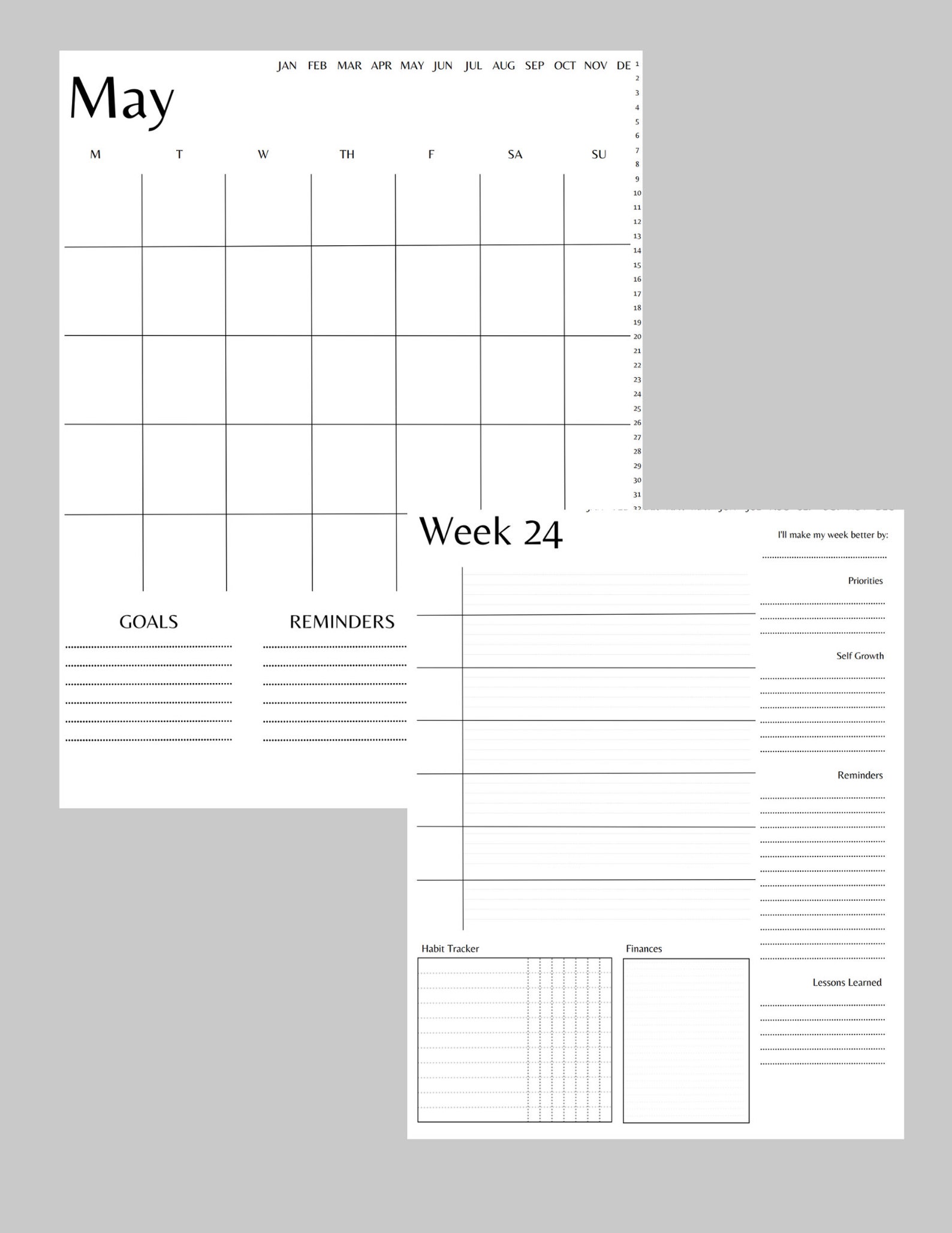 UNDATED Simple Month-week Planner, With Add-ons and Daily Pages ...