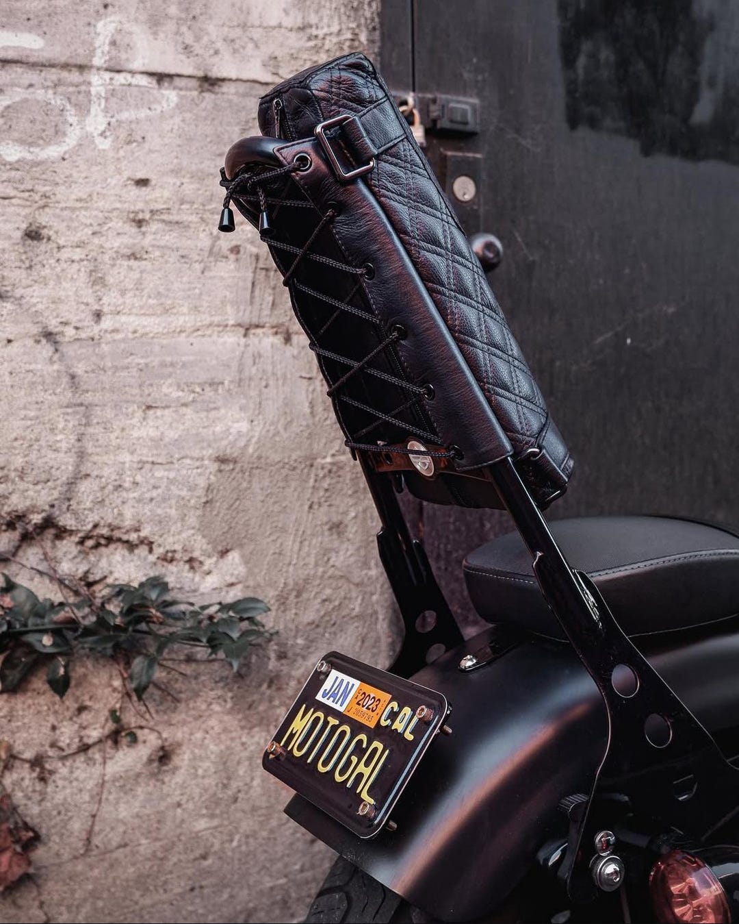 Grey Stitching Motorcycle Vintage Sissybar Backrest Real Leather ...