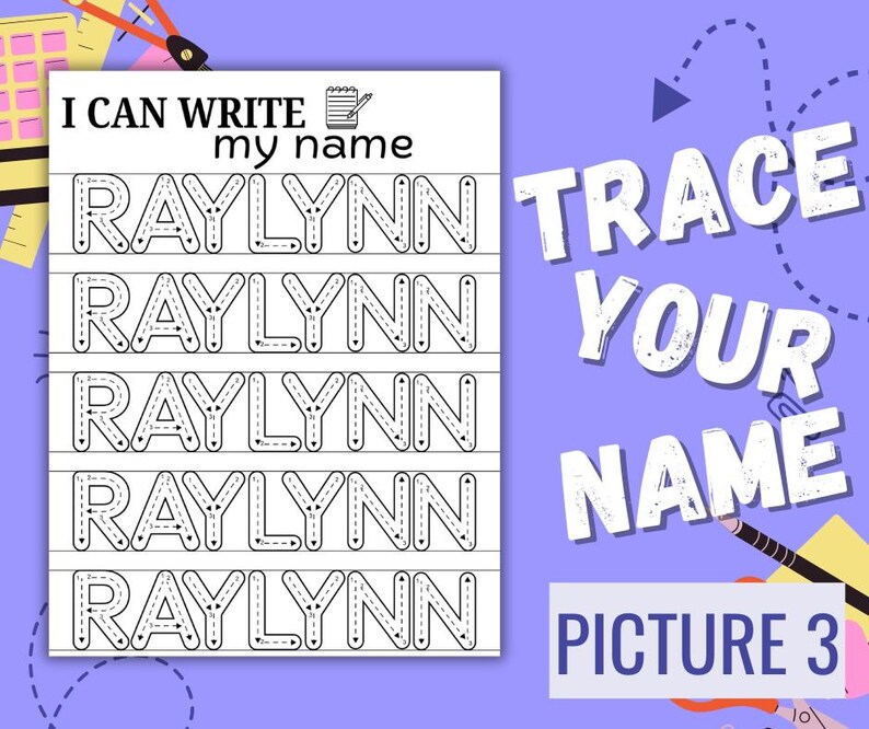 Custom Name Tracing Sheet, DIGITAL FILE- Printable for Preschoolers ...