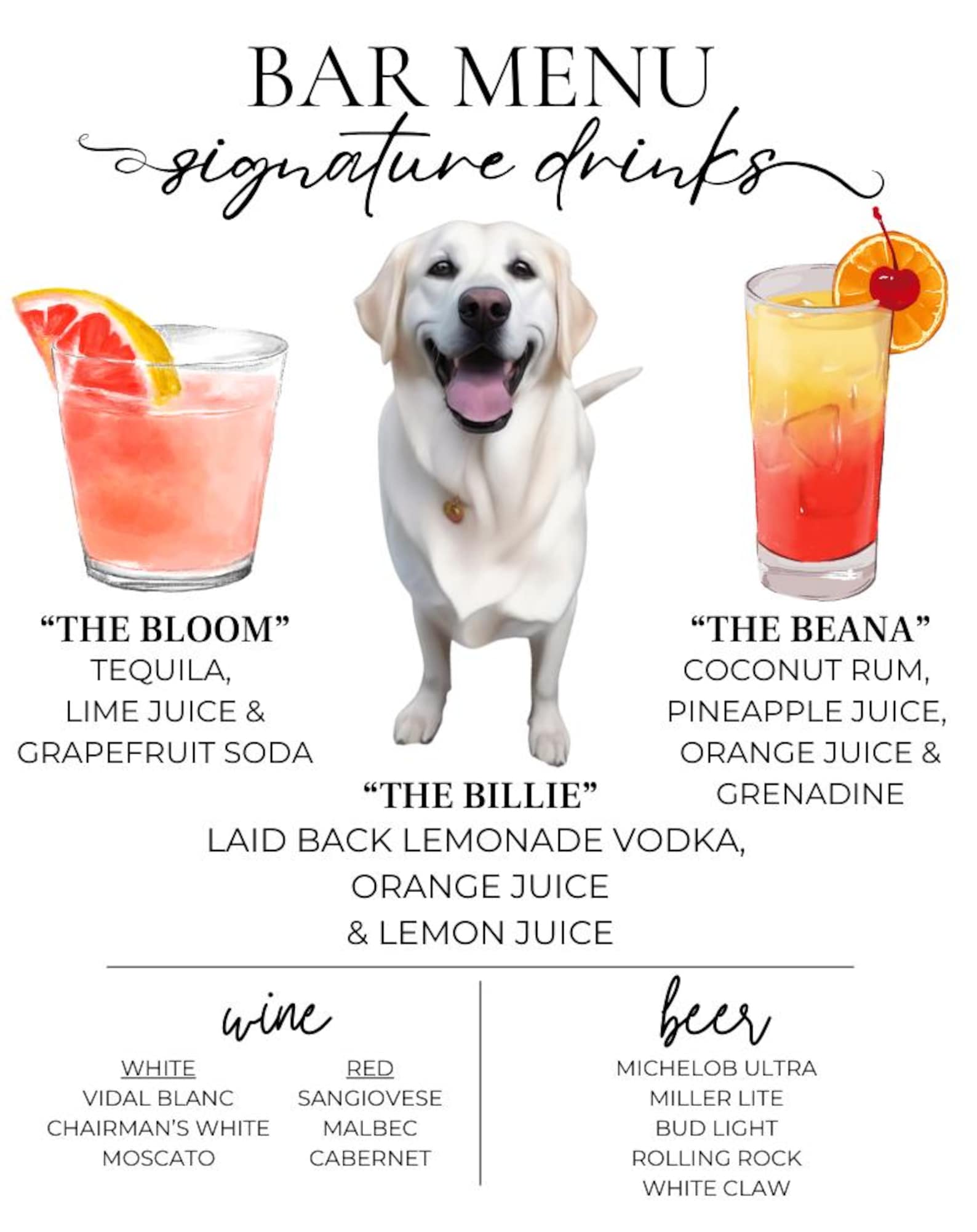 Signature Bar Menu Template, Drink Menu - Etsy