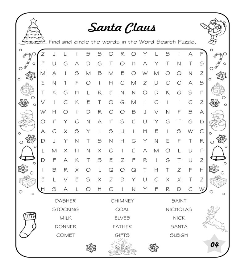 Christmas Word Search for Kids, Christmas Party Game, Word Search ...