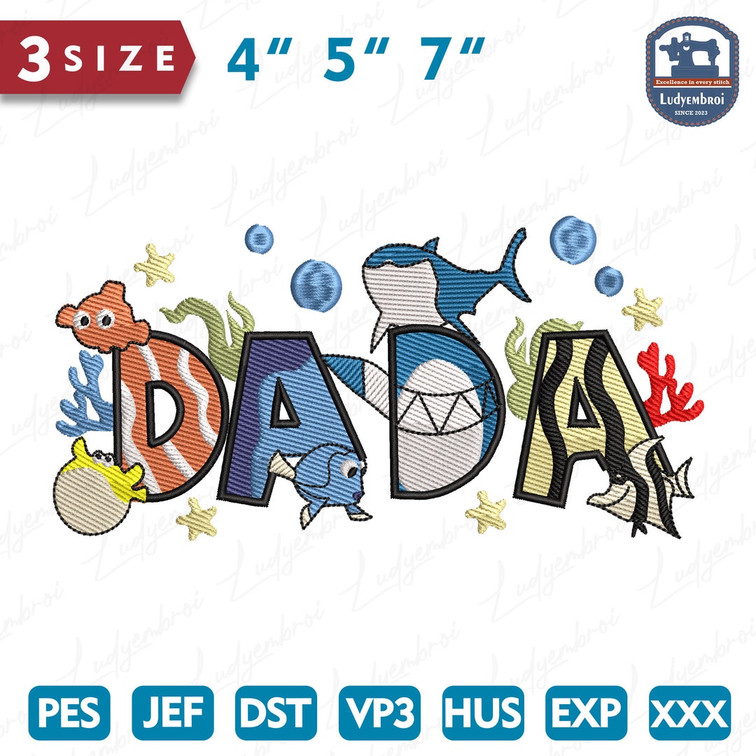 Cartoon Dada Embroidery Design, Cartoon Fish Embroidery, Happy Father's ...