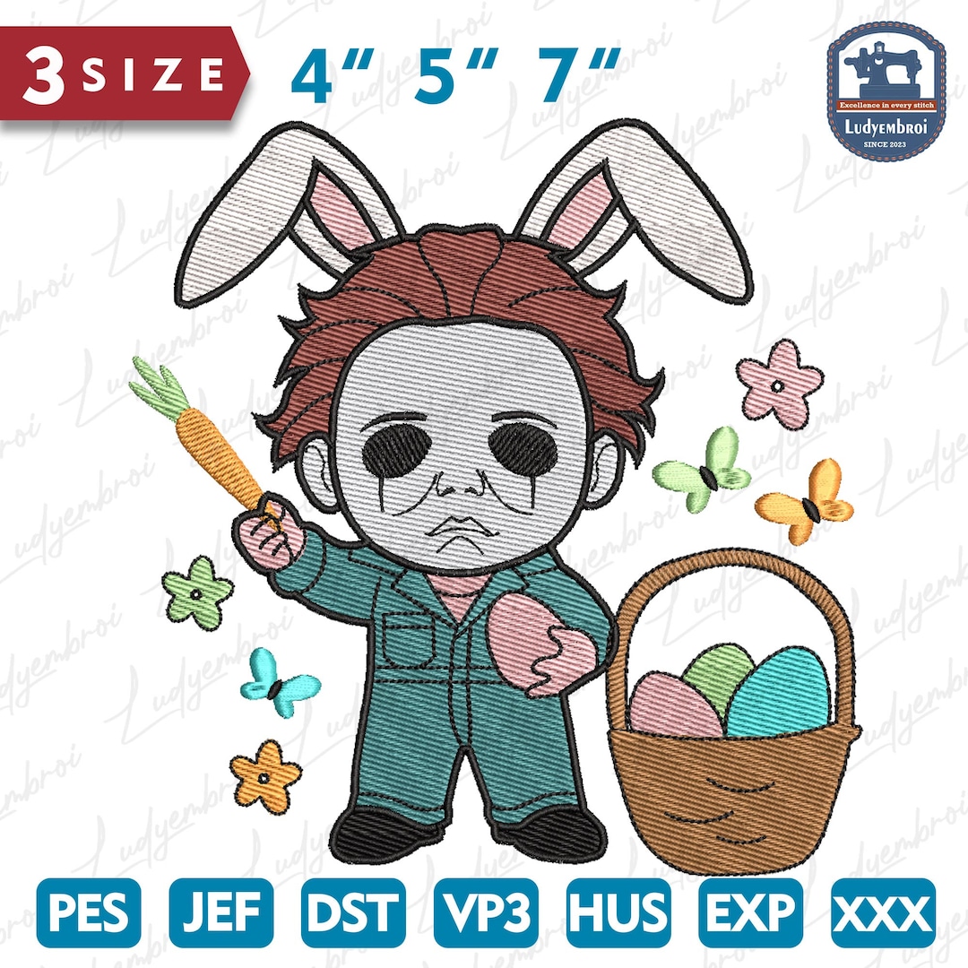 Killer Easter Chibi Cartoon Embroidery Design, Funny Horror Easter ...