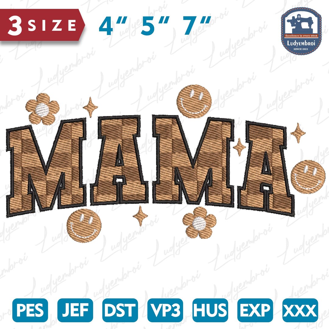 Retro Checkered Mama Embroidery Design, Mama Groovy Embroidery, Happy ...