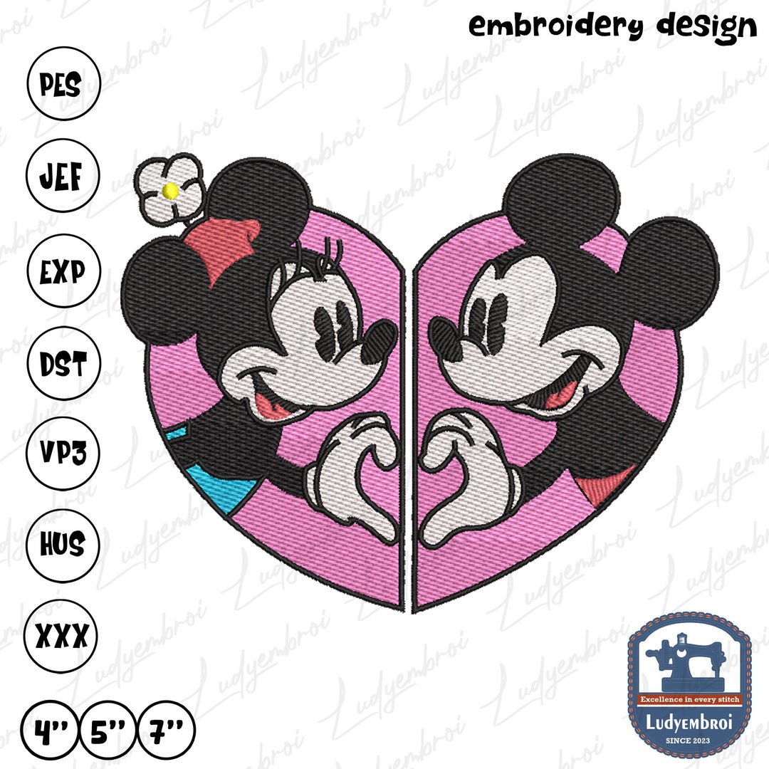 Pink Valentine Mouse Head Embroidery Machine Design, Valentine Cartoon ...